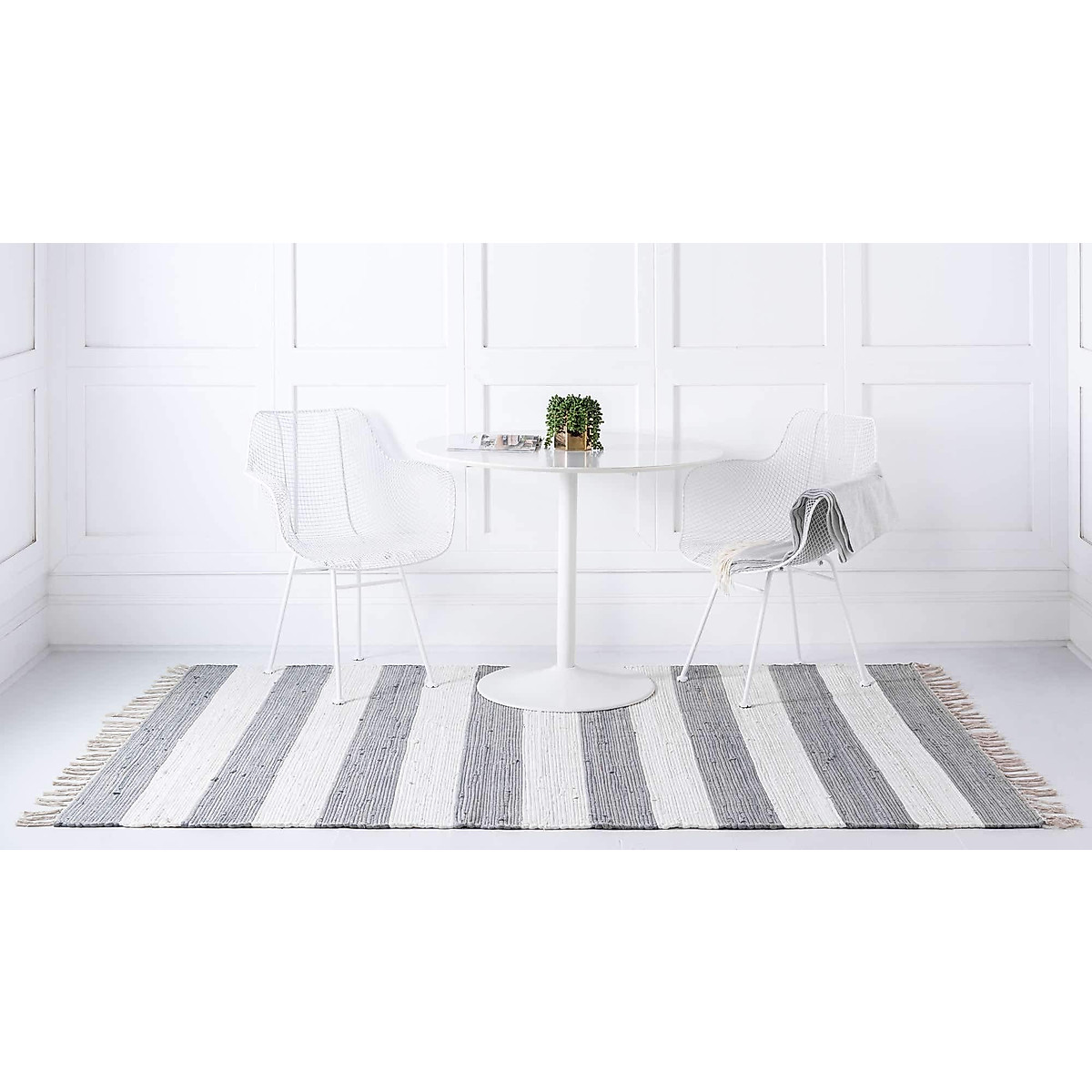 Unique Loom Chindi Rag Collection Area Rug - Striped (2'x 3' 1" Rectangle, Gray/ Ivory)