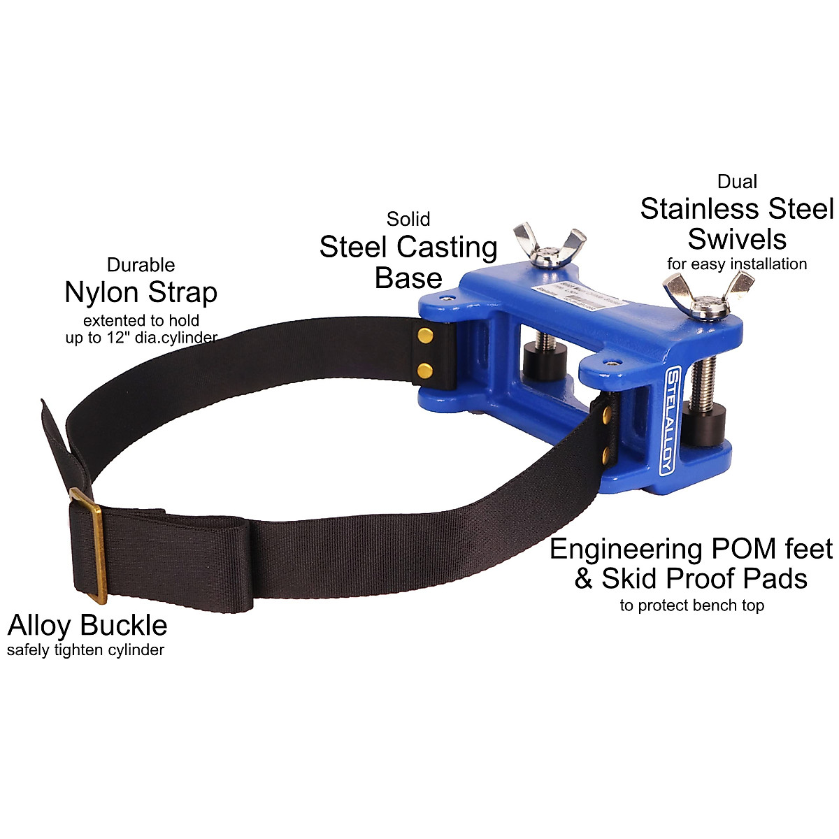 Gas Cylinder Holder Bench Mount Gas Cylinder Bracket Helium Tank Strap Mounting Bracket Reinforced Casting Steel Brackets Safety Mount Quick Fist Clamps Nitrogen Tank CO2 Cylinder Propane Tank Holder