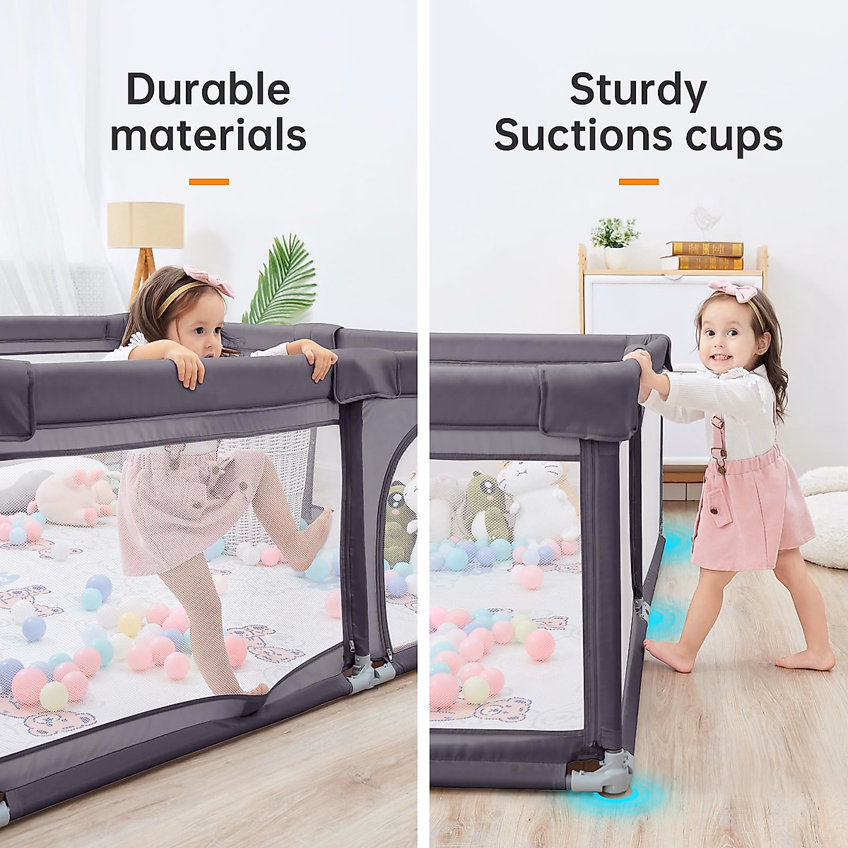 Baby Playpen,79"x59" Foldable Baby Playpen for Babies and Toddlers with Gate,Large Baby Play Pens with Zipper Door,Baby Play Yards Play Area (Deep Grey)