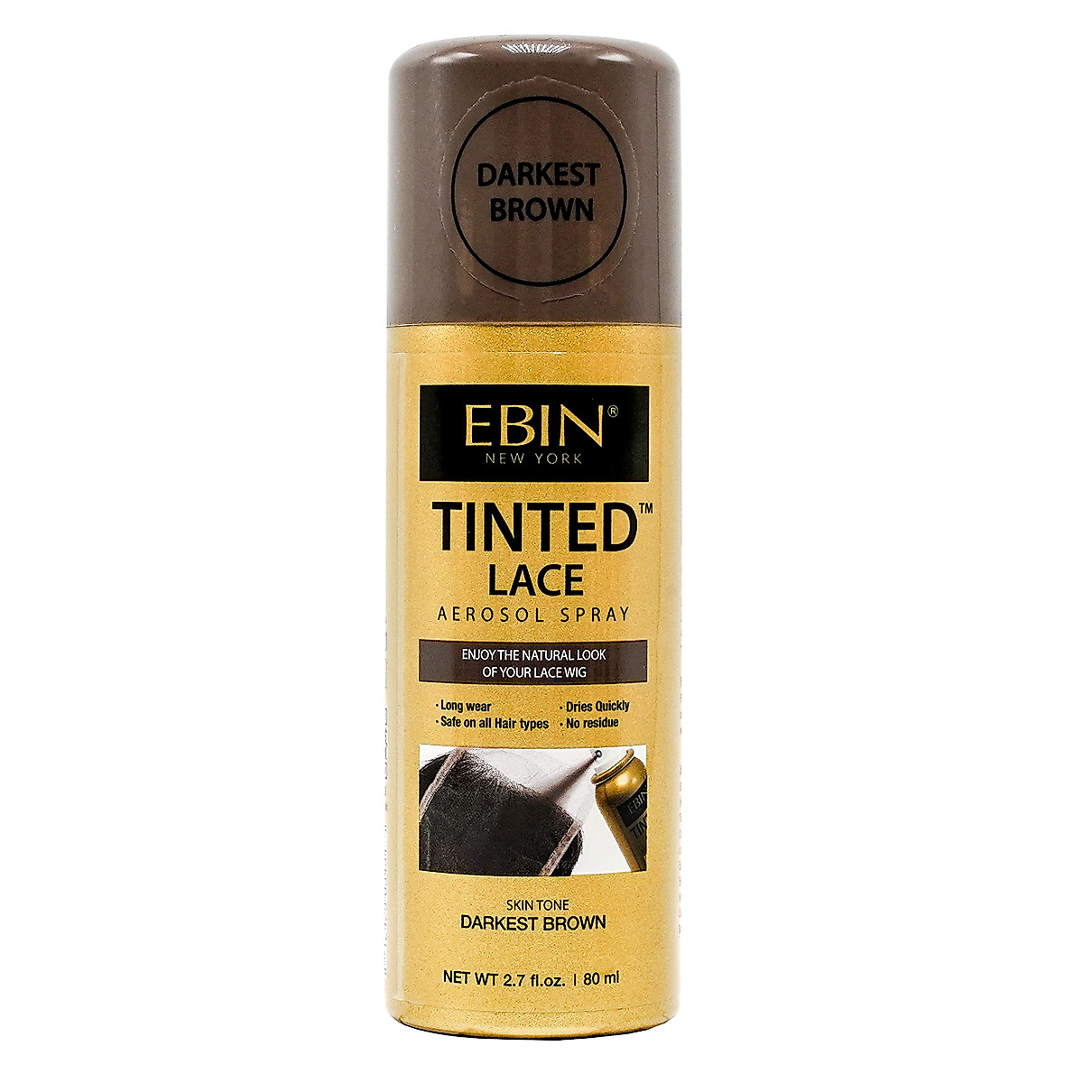 EBIN NEW YORK TInted Lace Spray - Darkest Brown 2.7oz/ 80ml, Quick dry, Water Resistant, No Residue, High pigmentation, Even Spray, Matching Skin Tone, Natural Look, Tinted Spray for Wig