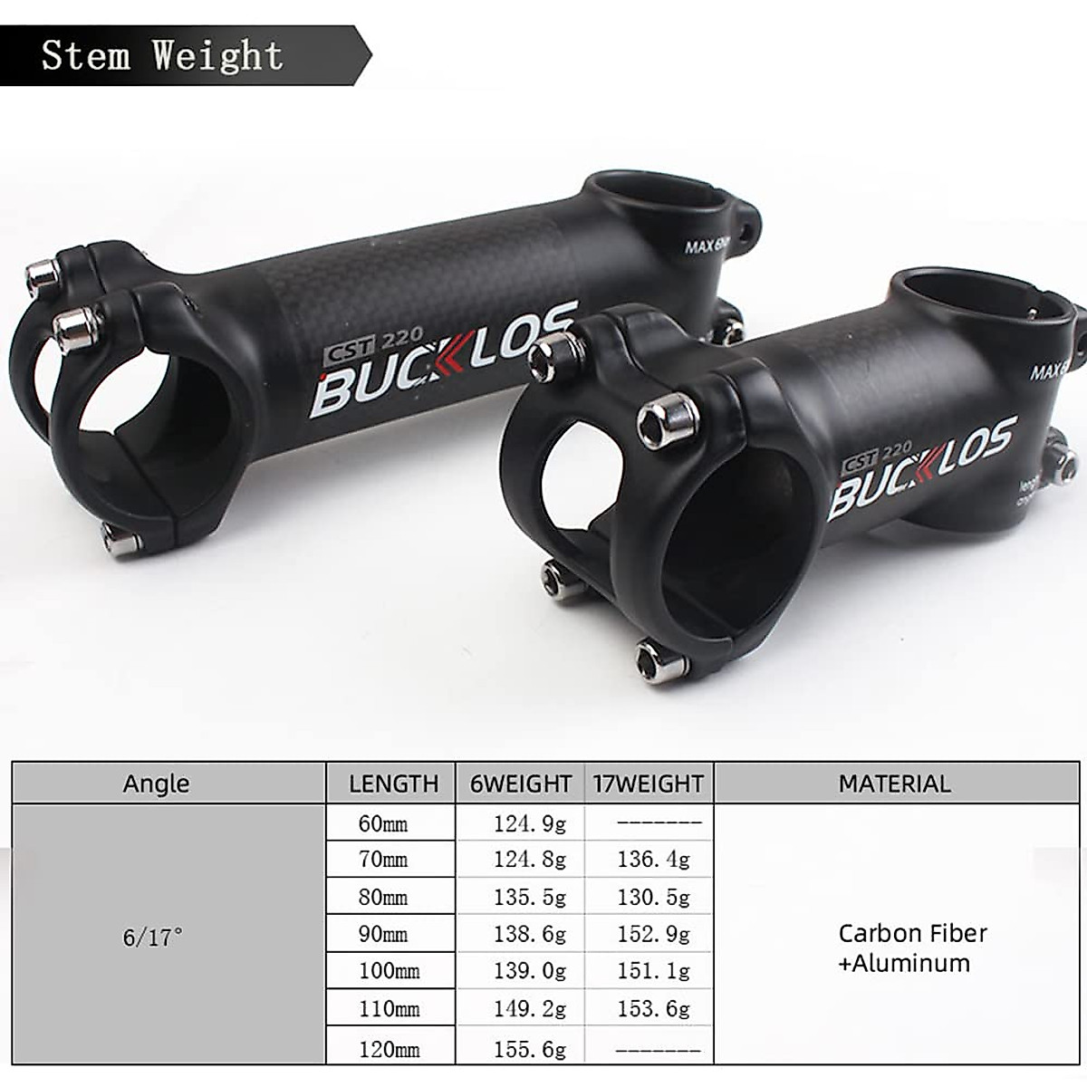 BUCKLOS Road Bike Stem 31.8 60mm 70mm 80mm 90mm 100mm 110mm 120mm 6 17 Degree - 3K Carbon Fiber + Aluminum Road Mountain Bike Stem Superlight Strengthen, fit 31.8mm Handlebar Stem 28.6mm Fork.
