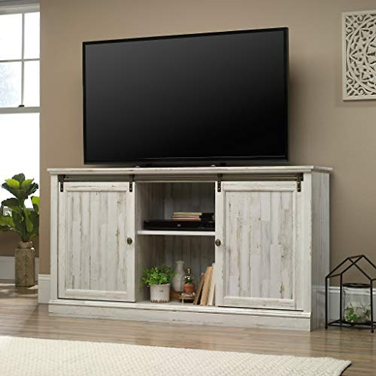Sauder Barrister Lane Credenza, for TVs up to 60", White Plank finish