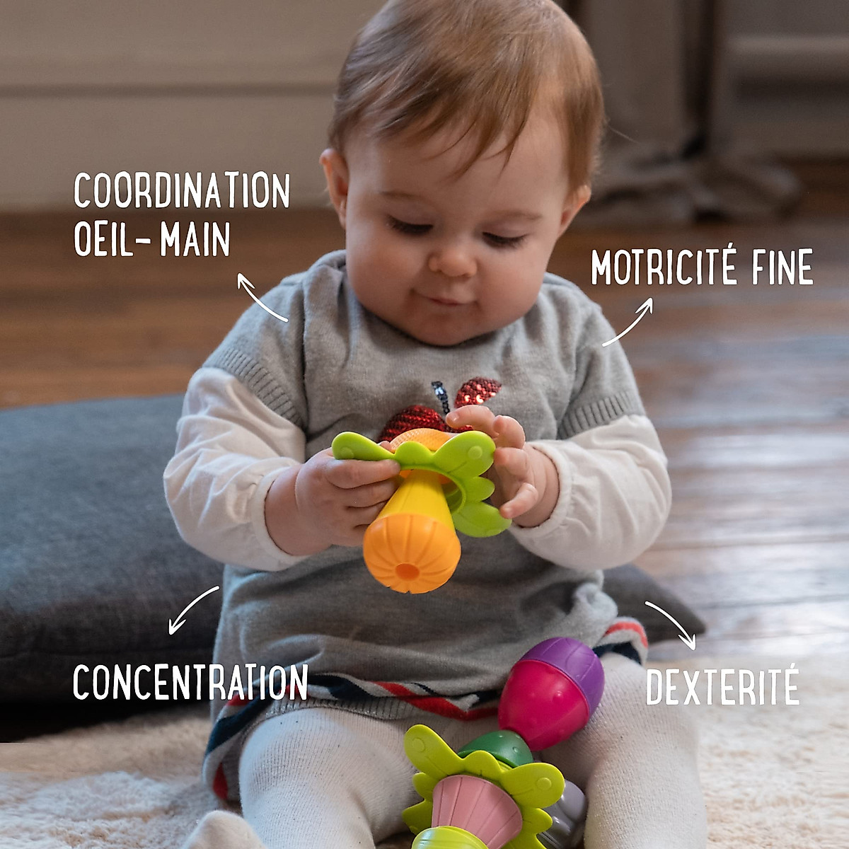 Lalaboom 36 Piece Baby Toddler Beads – Montessori Educational Shape and Color STEM Construction Toy 10 Months to 3 Years - BL300, Multicolor