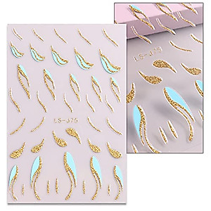 JMEOWIO 9 Sheets French Tip Nail Art Stickers Decals Self-Adhesive Pegatinas Uñas Colorful Glitter Wave Line Nail Supplies Nail Art Design Decoration Accessories