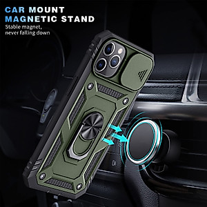PASNEW for iPhone 13 Pro Max Case Military,Camera Cover Slide & Magnetic Ring Kickstand,Multi-Layer Rugged Heavy Duty Full Body Shockproo Hard Shell 13Promax,Army Green