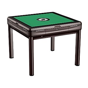 TRYHO 宣和电动麻将桌 Dark Brown Walnut Simple Style 4-Legged Automatic Mahjong Table with 40mm Numbered Tiles (Green+Blue) Hard Tabletop Cover All Style Fit No More Shuffling,More Rounds