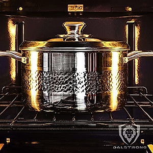 Dalstrong Stock Pot - 8 Quart - The Avalon Series - 5-Ply Copper Core Cookware - Cooking Pot - Hammered Finish Sauce Pot - Premium Silver Pots and Pans - Dutch Oven Pot with Lid & Pot Protector