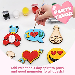JOYIN 12Pcs Valentines Day Wooden Magnet Painting Craft Tools for Kids Paint Your Own Wood Magnets for Kids 4-8 Creativity Arts & Crafts Painting Tools Birthday Parties, Family Crafts Classroom Prize
