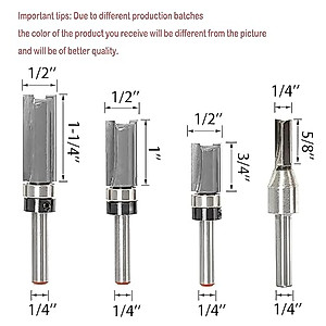 Pattern Flush Trim Router Bits Set 1/4'' Shank, 9PCS Carbide Tipped Template Top Bearing Flush Cut Router Bit, Straight Flush Trim Bit, Wood Milling Cutter for Trimming