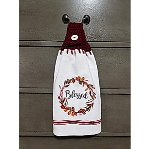 Crochet Top Kitchen Towel Blessed in Burgundy