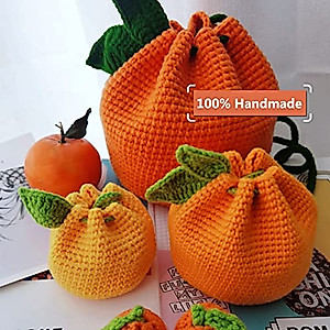 Deselen Small Crochet Tote Bag - Handmade Drawstring Bucket Bag Bunches Pocket - Orange Styling Crossbody Bags for Women Trendy, Great for Girl or kids, Small