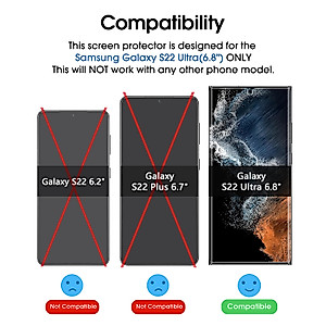 amFilm Glass Screen Protector for Samsung Galaxy S22 Ultra, 3D Curved with Liquid Dispersion Tech, Designed for Fingerprint Reader, Upgraded Easier Application Tray, Tempered Glass, 3 Pack