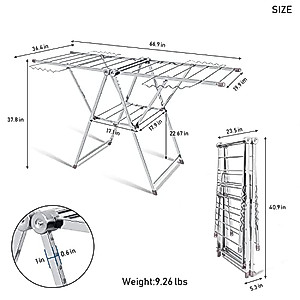 Duwee Clothes Drying Rack Clothes Airer,Foldable Clothes Horse Stainless Steel Clothes Drying Rack with Height-Adjustable Wings,Free-Standing Laundry Drying Rack for Indoor/Outdoor