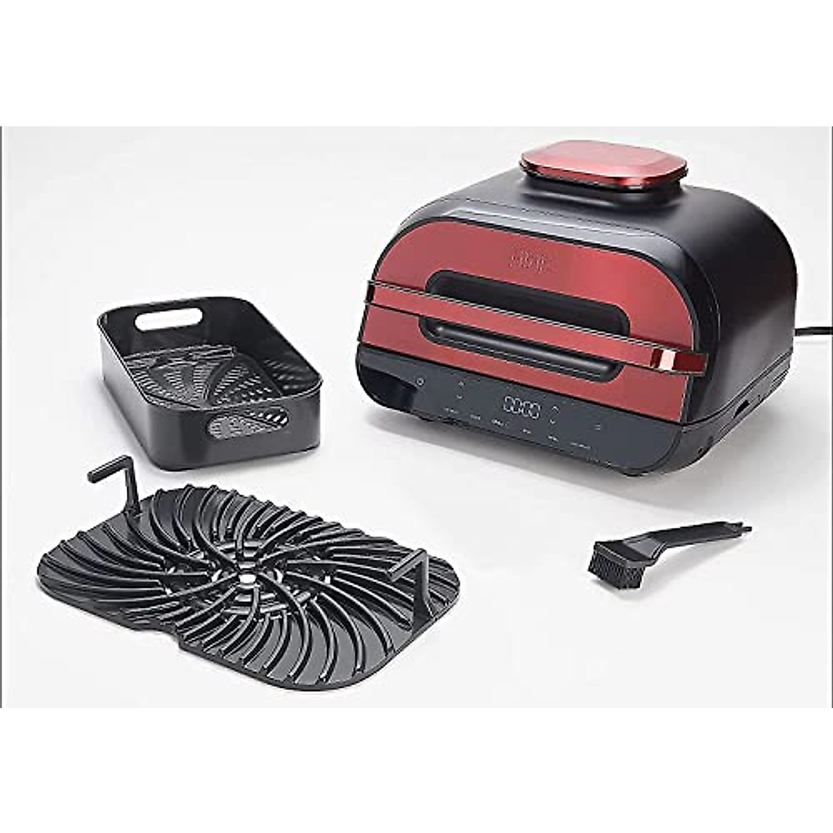 Ninja FG551 Foodi Smart XL 6-in-1 Indoor Grill with 4-Quart Air Fryer Roast Bake Dehydrate Broil and Leave-in Thermometer, Extra Large Capacity, a stainless steel Finish (Renewed) (Cinnemon/RED)