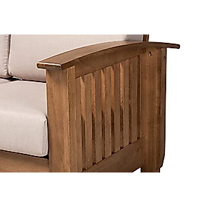 Baxton Studio Charlotte Modern Classic Mission Style Taupe Fabric Upholstered Walnut Brown Finished Wood 3-Seater Sofa