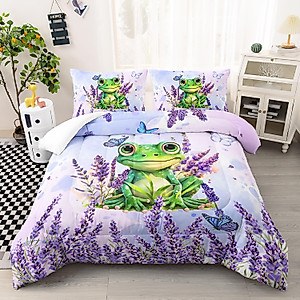 AILONEN Cute Frog Bedding Set Twin Size, Tropical Amphibian Comforter Set for Kids Boys Girls,3D Animal Theme Bed in a Bag,3 Pieces, 1 Quilt and 2 Pillowcases,Soft Microfibre