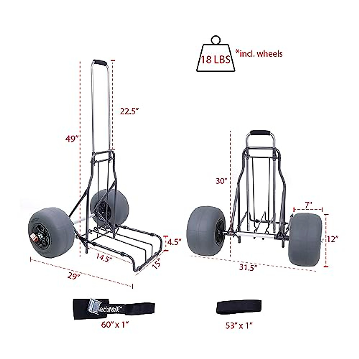 Large Heavy Duty Beach Cart with Big Balloon Wheels for Sand - All Terrains - Steel Easy Roll Buggy Beach Cart Trolley