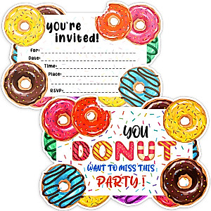 30 Donut Party Invitations with Envelopes - Donut Birthday Party Decorations Supplies