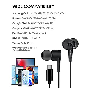 PALOVUE USB Type C Headphones in Ear Earphones Earbuds with Mic and Volume Control Compatible for Google Pixel Samsung Oneplus Huawei Sony MacBook SoundFlow