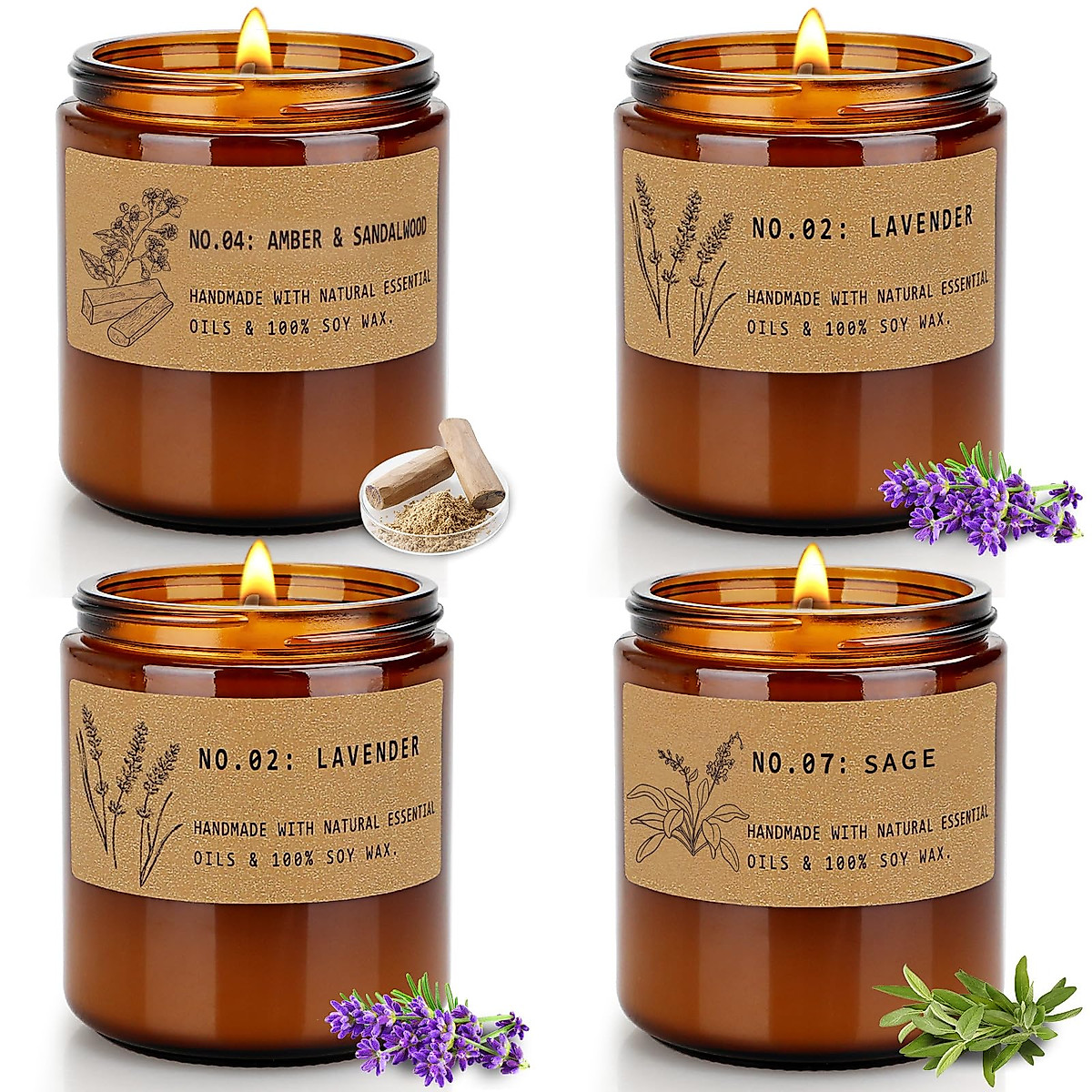 Aromatherapy Candles for Home Scented, Candle Gift Set for Stress Relief | Meditation | Yoga | SPA | Relaxing, Amber Jar Candles for Women, Birthday, Valentine, Anniversary, 7.1 oz - Pack of 4