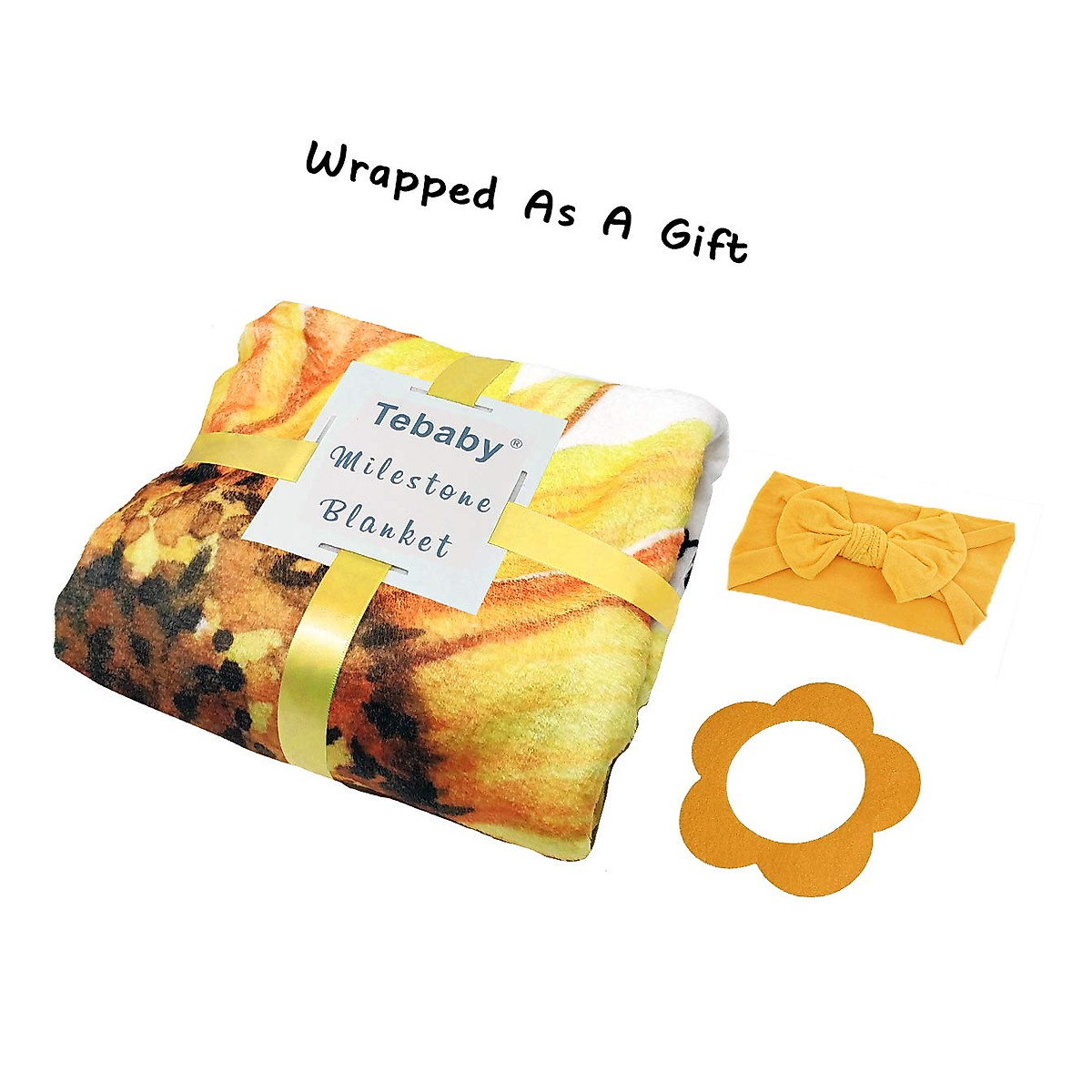 Baby Monthly Milestone Blanket Girl - Sunflower Newborn Month Blanket Personalized Shower Gift Floral Nursery Decor Flower Photography Background Prop with Frame Headband Large 51''x40''