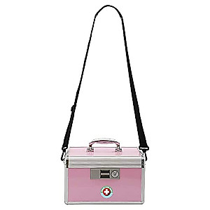 xydstay Medicine Lock Box,First Aid Safe Medication Storage Box,Layered Aluminum Daily Medicine Cabinet Family Use,12.2" x 7.9" x 7.5", Pink