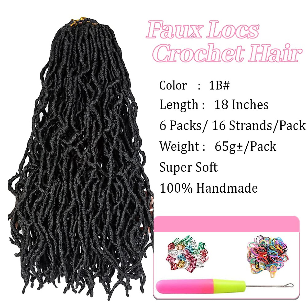 Faux Locs Crochet Hair 18 Inch Soft Locs 6 Packs Crochet Hair Pre-looped Soft Goddess Locs Curly Wavy Crochet Braids Hair For Women Synthetic Crochet Hair Extension(18 Inch, 1B#)