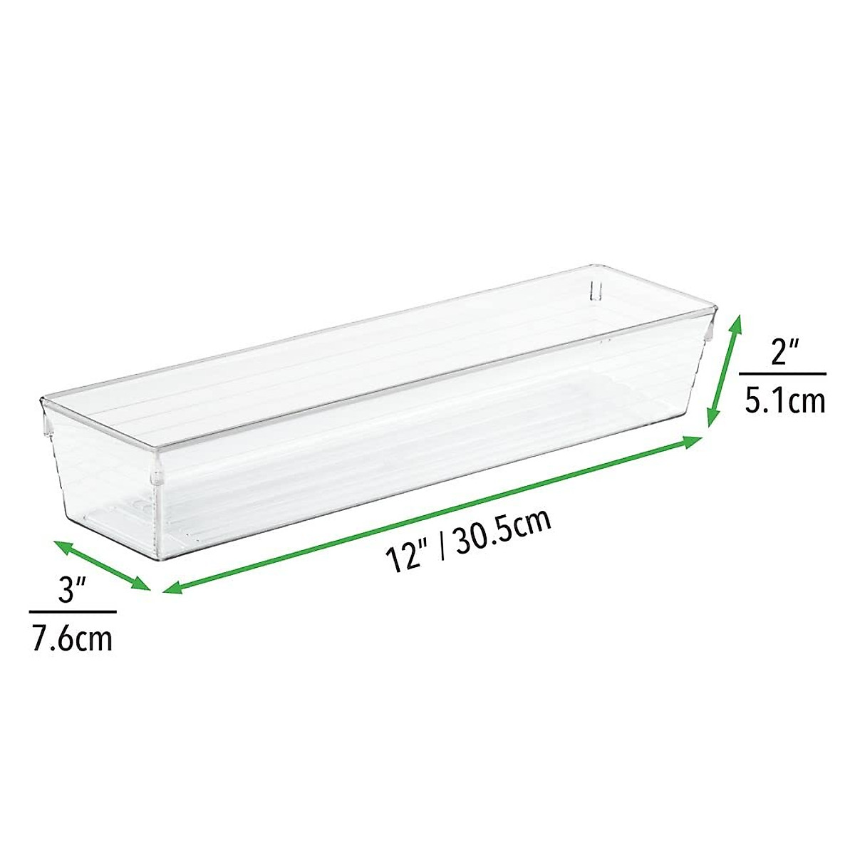 mDesign Plastic Kitchen Cabinet Drawer Organizer Tray - Storage Bin for Cutlery, Serving Spoons, Cooking Utensils, Gadgets - BPA Free, Food Safe, 12" Long, 6 Pack - Clear