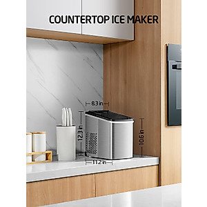 Ice Maker Machine for Countertop, 9 Ice Cubes Ready in 6 Minutes, 26lbs in 24Hrs Portable Ice Maker Machine Self-Cleaning, 2 Sizes of Bullet-Shaped Ice for Home Kitchen Office Bar Party