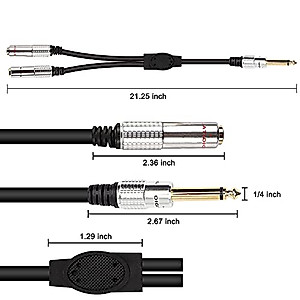 XMSJSIY 6.35mm TS Guitar Signal Audio Y Splitter Cable, 1/4" Male to Dual Mono 1/4" Female Adapter with Gold-Plated OFC HiFi TS Speaker Headphone Extension Cable-0.5M/1.6FT