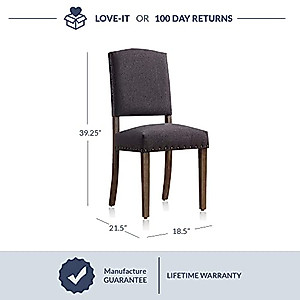 BELLEZE Dining Chairs, Set of 2 Kitchen Dining Room Chairs Upholstered Parson Chairs with High Back & Nailhead Trim, Mid Century Modern Dinner Chairs - Blake (Dark Gray)