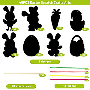 Fancy Land Easter Scratch Paper Rainbow Color Crafts Kit Ornaments for Kids Easter Basket Stuffers Party Favors 48Pcs