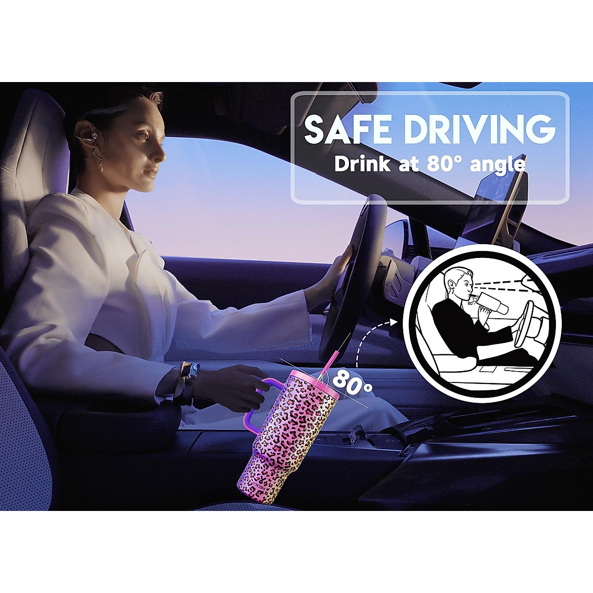 Meoky 40 oz Tumbler with Handle and Straw, Tumbler with Lid and Straw, Insulated Stainless Steel Travel Mug, 100% Leak-proof, Keeps Cold for 34 Hours or Hot for 10 Hours (Celebration)