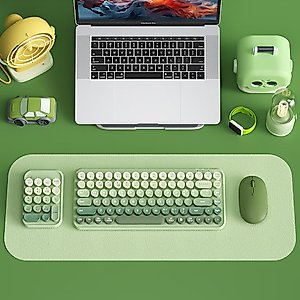 TISHLED Typewriter Style Number Keypad Wireless 2.4G/Bluetooth/USB-C Wired Rechargeable Numeric Pad Linear Membrane Switch 18-Key NKRO Retro Round Keycaps Portable for Multi-Device, Matcha Green