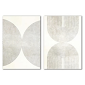 Neutral Canvas Wall Art Boho Mid Century Modern Prints Boho Beige Line Art Canvas Boho Art Wall Decor Set of 2 Mid Century Geometric Wall Decor for Bedroom Neutral Minimalist Print 16x24inch No Frame