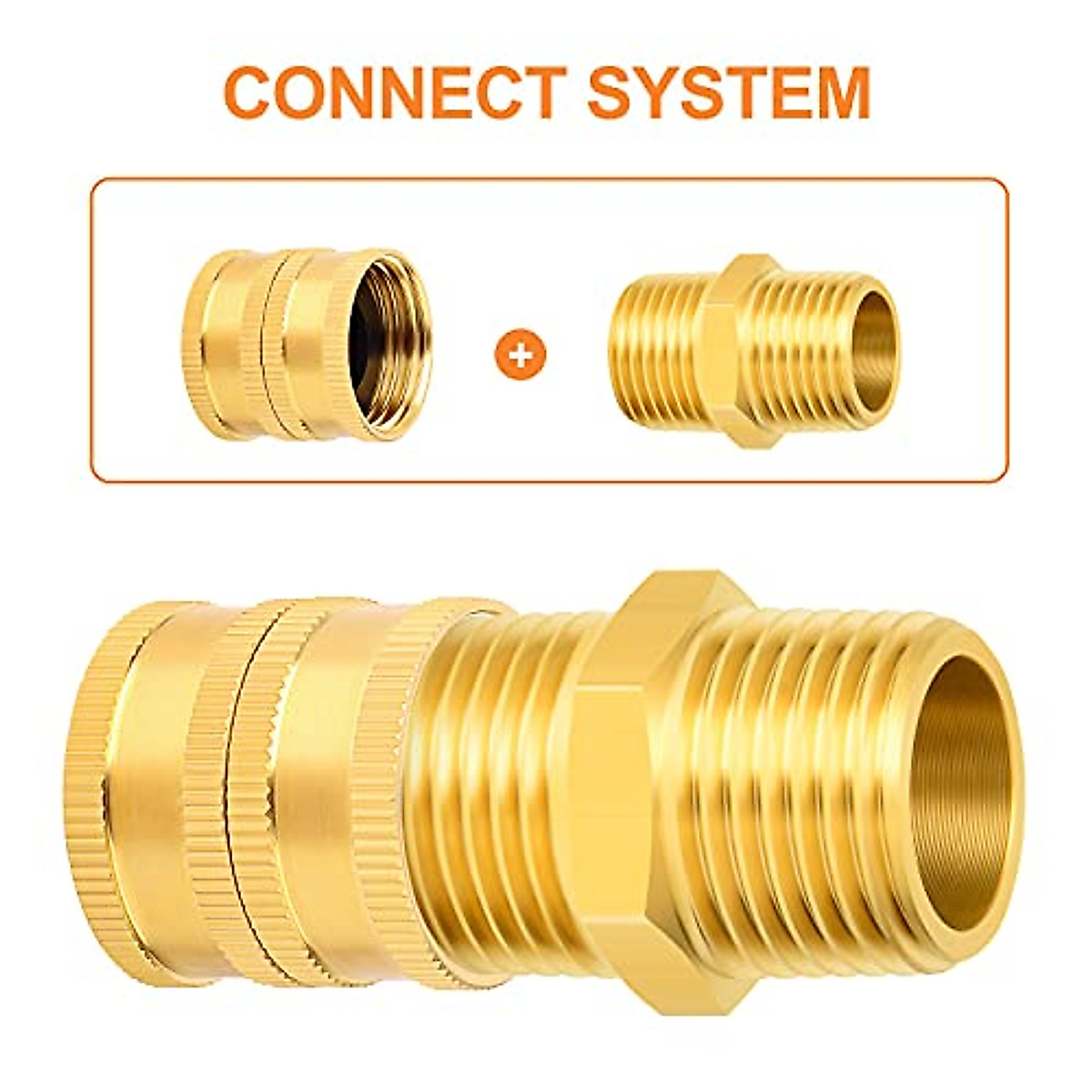 GASHER 6 Pieces Brass Tube Garden Hose Connector, Hose Adapter, 3/4" GHT Female Thread x 3/4" GHT Female Thread Connector