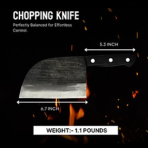 The Nikos Knife Serbian Chef Knife - 6.7” Hand-Forged High Carbon Steel Full Tang Cleaver Knife with Wood Handle - Razor Sharp Cooking Knife for Kitchen, Outdoor, Camping, Leather Sheath Included