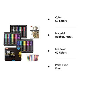 Shuttle Art Gel Pens, 120 Pack Gel Pen Set Packed in Metal Case, 60 Unique Colors with 60 Refills for Adults Coloring Books Drawing Doodling Crafts Scrapbooking Journaling