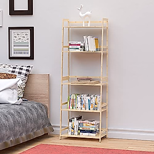 WTZ Bookshelf Book Shelf, Bookcase Storage Shelves Book case, Ladder Shelf for Bedroom, Living Room, Office MC-508(Natural)