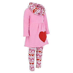 Unique Baby Girls Toddler 3 Piece Valentines Day Matching Heart Print Legging Set (9t, Pink)