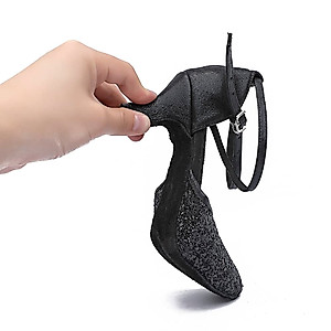 MSMAX Womens Latin Dance Shoe Mid Heel Glitter Party Dancing Sandals Black 10 M US Women