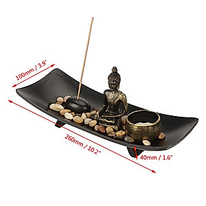 Buddha Statue Zen Garden Buddha Statue Tabletop Buddhism Feng Shui Ornament with Bronze Tealight Candle & Incense Burner Holder for Home Office Yoga Room Decoration