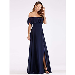 Ever-Pretty Women's Elegant Off The Shoulder Side Split High Waist Flowy Chiffon Maxi Bridesmaid Dress Navy US12