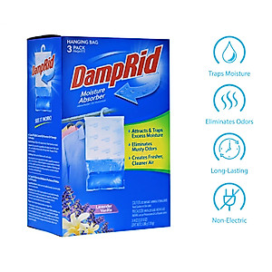 DampRid Lavender Vanilla Hanging Moisture Absorber, 3 Pack, for Fresher, Cleaner Air in Closets
