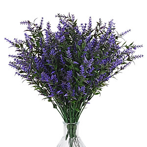 Purple Artificial Lavender 12Pcs Lavenders Plant Faux Flowers Artificial Plants Outdoor Plastic Flowers Uv Resistant Lavender Bouquet Fake Flowers Outdoor Kitchen Garden Window Home Front Porch Decor