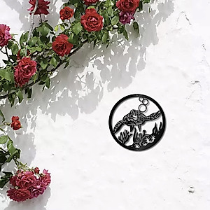 CREATCABIN Sea Turtle Metal Wall Art Ornament Ocean Theme Wall Decor Round DIY Decorations Wall Hanging Sculpture for Home Bathroom Indoor Outdoor Living Room Bedroom Party 12 x 12 Inch