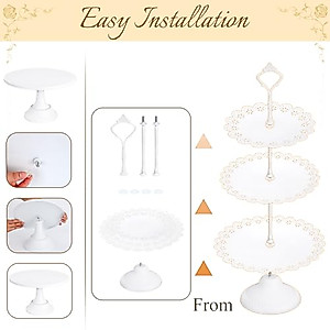 7Pc Cake Stand White Dessert Table Display Set Metal Round Tiered White Cupcake Stand Macaron Ferris Wheel Holder Cookies Serving Trays Fruit Plates for Tea Party Wedding Birthday Baby Shower (White)