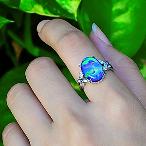 FUN JEWELS Opalescent Swirl Color Changing Oval Crystal Stone Brass Mood Ring Size Adjustable For Women