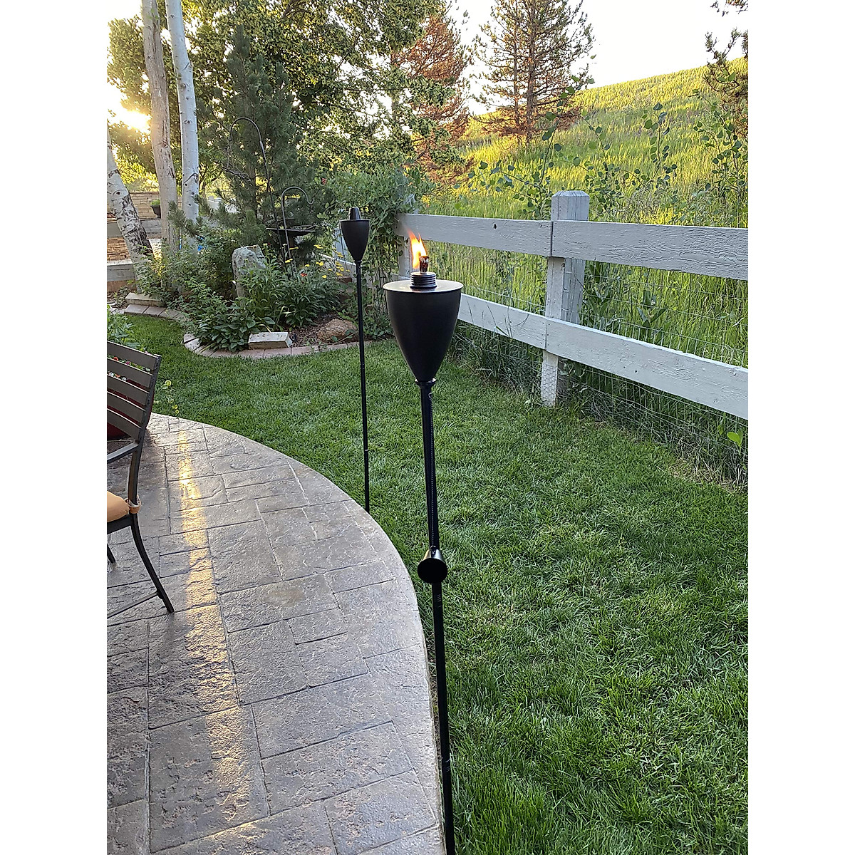 BIRDROCK HOME 4 Pack Outdoor Wide Conical Torches - Oil Rubbed Bronze - Flame Light Torch - Backyard Garden Patio Lighting - Metal Lamp - Decorative Urban Lantern