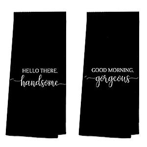 TUNW Hello There Handsome Good Morning Gorgeous Soft and Absorbent Bathroom Towels,Couple Hand Towels Beach Towels 16″×24″Set of 2,Birthday Valentine's Day Gift For Wife Husband Girlfriend Her Couples